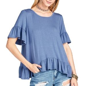 Tops | Blue Denim Ruffle Top Plus 2x | Poshmark